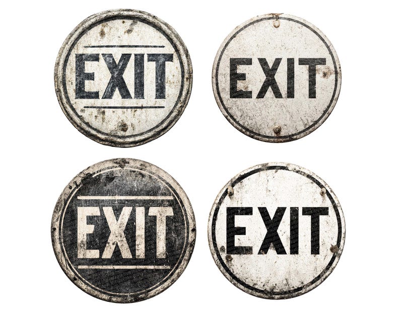 Vintage Exit Sign PNG Clipart, 12x Retro Round Exit Sign Clip Art Set ...