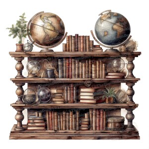 12x Antique Bookshelf Clipart, Reading Books Clipart, Printable ...