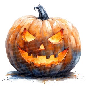 Jack-o'-lantern Clipart, Watercolor Pumpkins, Printable Watercolor ...