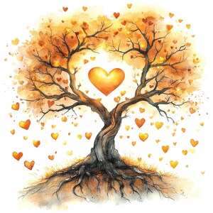12 Heart Tree Clipart, Watercolor Autumn Tree With Falling Hearts ...