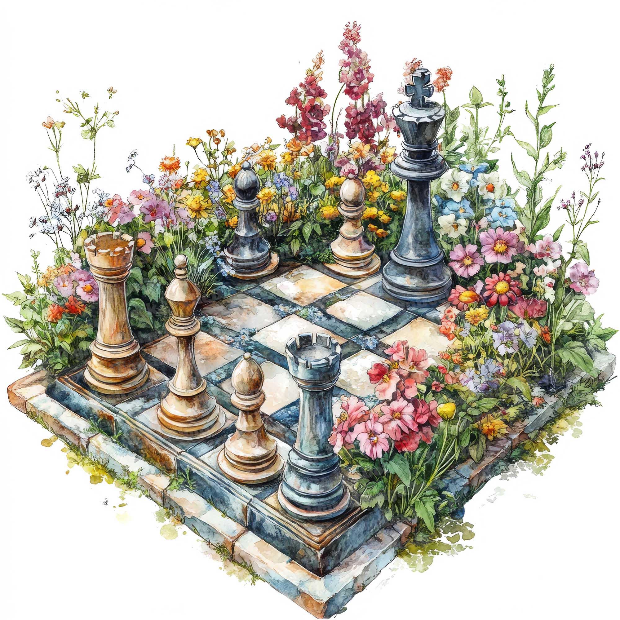 12x Floral Chess Clipart, Chess Pieces With Flowers Clipart, High ...