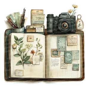 12 Vintage Junk Journal Clipart, Watercolor Journal Pages Art ...