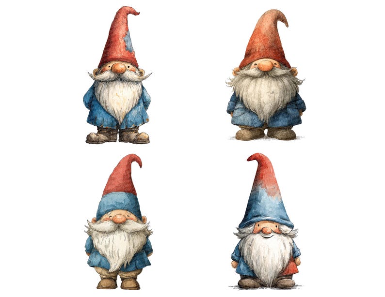 Cheerful Gnome Character PNG Clipart, 12x Watercolor Gnome Clip Art Set ...