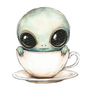 Alien Clipart, 12x Teacup Alien PNG Clip Art Set, Printable Watercolor ...