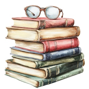 Stacked Books With Glasses PNG Clipart, 12x Vintage Book Stack Clip Art ...