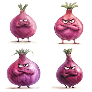 Angry Onion Watercolor PNG Clipart, 12x Funny Vegetable Character PNG ...