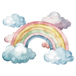 12 Rainbow and Clouds Clipart, Cute Watercolor Clipart, Printable ...