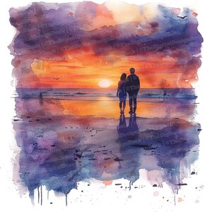 Couple at Sunset Clipart, 12 Jpgs, Couple Beach Sunset, Printable ...