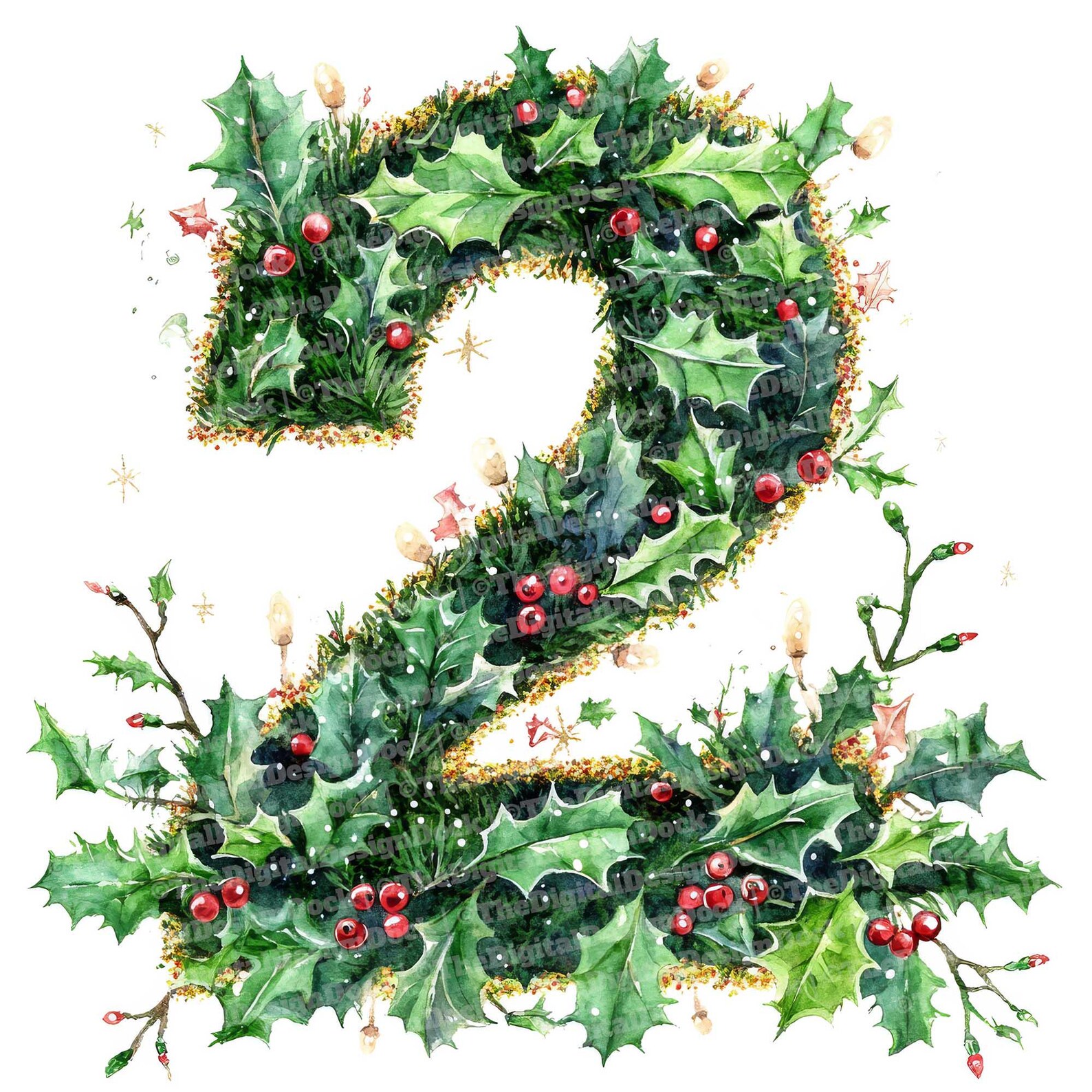 12 Christmas Numbers Clip Art, Watercolor Holiday Numbers Clipart Set ...