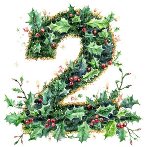 12 Christmas Numbers Clip Art, Watercolor Holiday Numbers Clipart Set ...