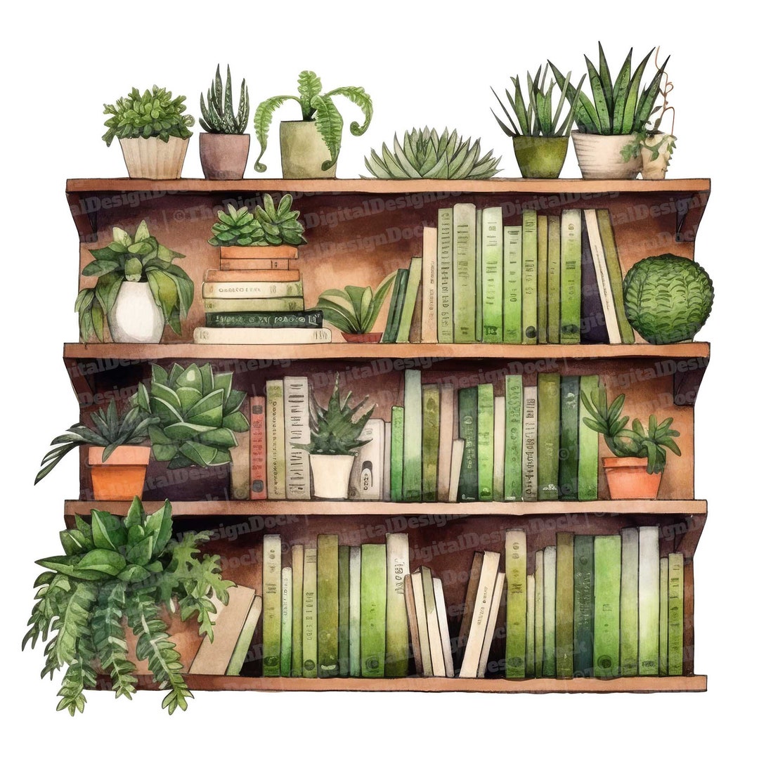 12x Plants & Bookshelf Clipart, House Plant Books Clipart,printable ...