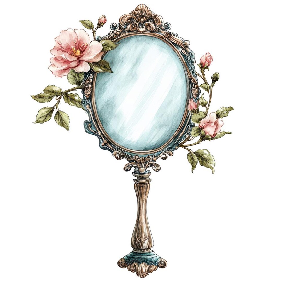12x Vintage Mirror PNG Clipart, Floral Hand Mirror Clip Art Set ...
