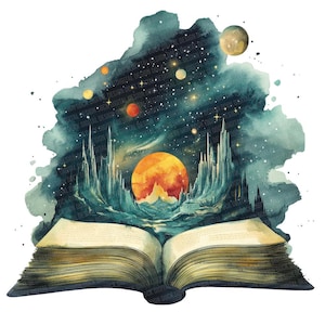 Fantasy Space Book PNG Clipart, 12x Watercolor Cosmic Story Clip Art ...