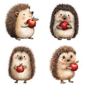 Hedgehog PNG Clipart, 12x Apple Forest Animals Clip Art Set, Watercolor ...