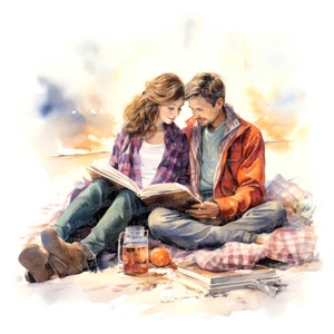 Couple Reading Book Clipart, 12 Jpgs, Couple Beach Reading, Printable ...