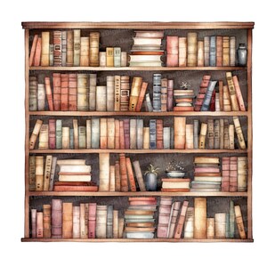 12x Vintage Wooden Bookshelf Clipart, Old Books Clipart, Printable ...