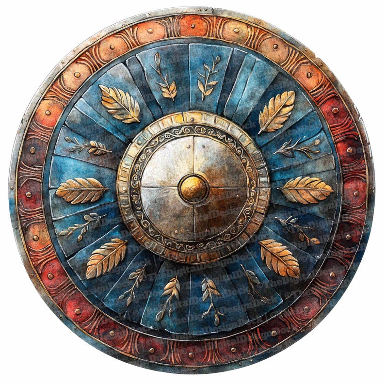 12x Greek Shield Clipart, Ancient Warrior Shield, Printable Watercolor ...