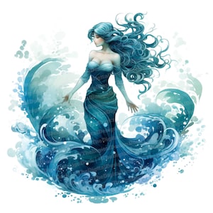 12x Ocean Fairy Clipart, Sea Fairies JPG Clipart, Printable Watercolor ...