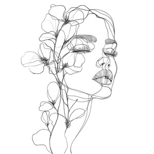 12x Line Art Woman Clipart Set, Minimalist Floral Art, Printable High ...