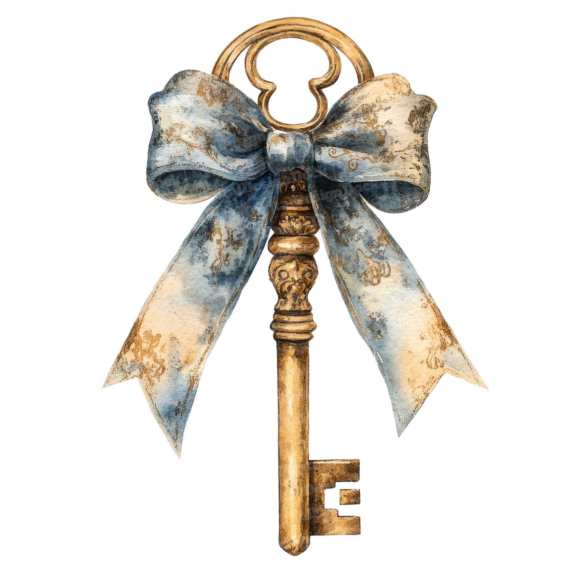 12x Vintage Gold Key Clipart, Watercolor Decorative Keys, High Quality ...