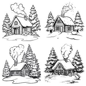 Log Cabin PNG Clipart, 12x Winter Cabin Clip Art Set, Black White ...