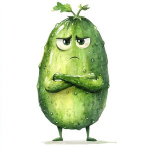 12x Grumpy Cucumber PNG Clip Art, Watercolor Green Cartoon Vegetable ...
