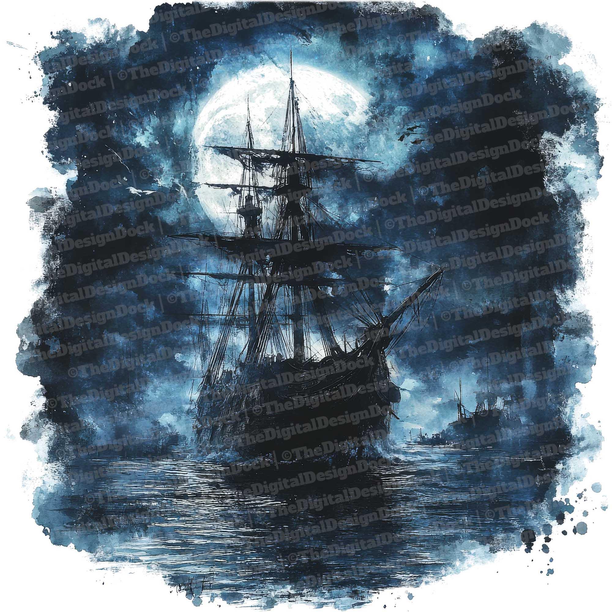 12 Ghost Ship Clipart, Watercolor Haunted Ship, Printable Clipart, Dark ...