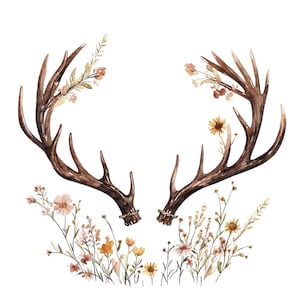 Deer Antler PNG Clipart, 12x Floral Antlers Clip Art Set, Printable ...