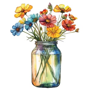 Mason Jar Flowers PNG Clipart, 12x Rustic Floral Illustration ...