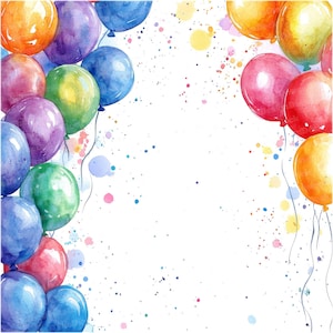 12 Balloon Border Clipart, Watercolor Party Balloons, Printable Clipart ...