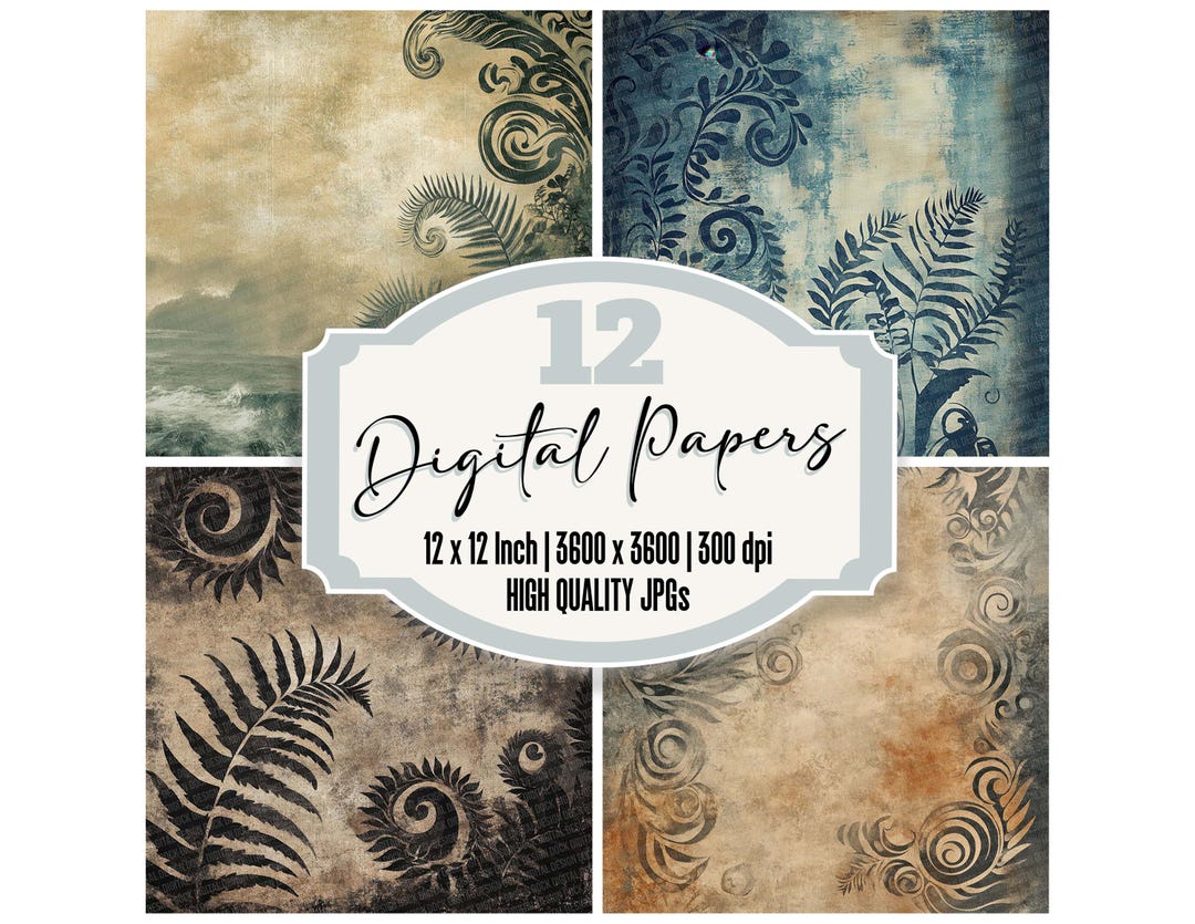 New Zealand Junk Journal Paper Pack 12x Vintage Maori Fern Digital ...