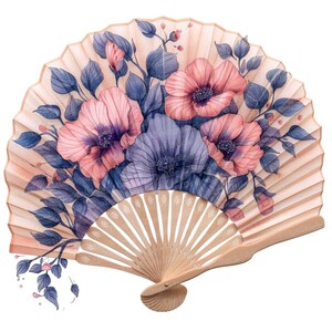 Floral Fan Clipart, 12 Jpgs, Hand Paper Fan Clipart, Printable ...