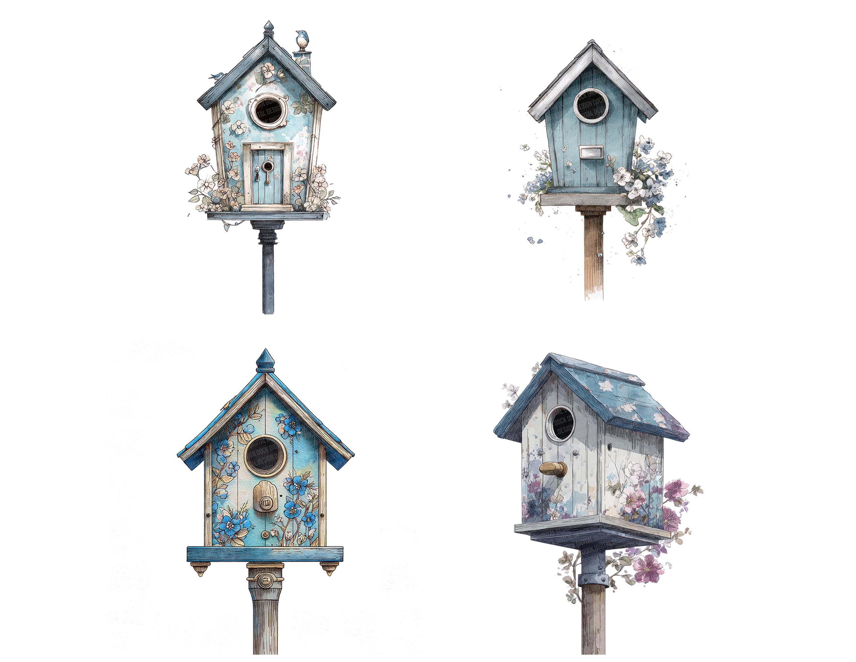 Floral Birdhouse PNG Clipart, 12x Watercolor Bird House Clip Art Set ...