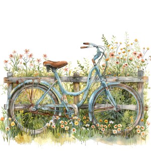 12x Floral Old Bike Clipart, Wildflower JPG Clipart, Printable ...