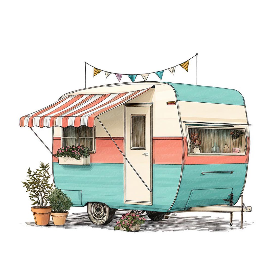 12x Watercolor Camper Van PNG Clipart, Vintage Caravan Clip Art Set ...