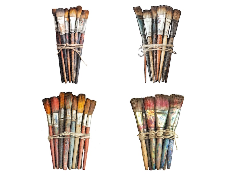 Paintbrush Bundle PNG Clip Art, 12x Used Artist Brush Clipart PNG Set ...