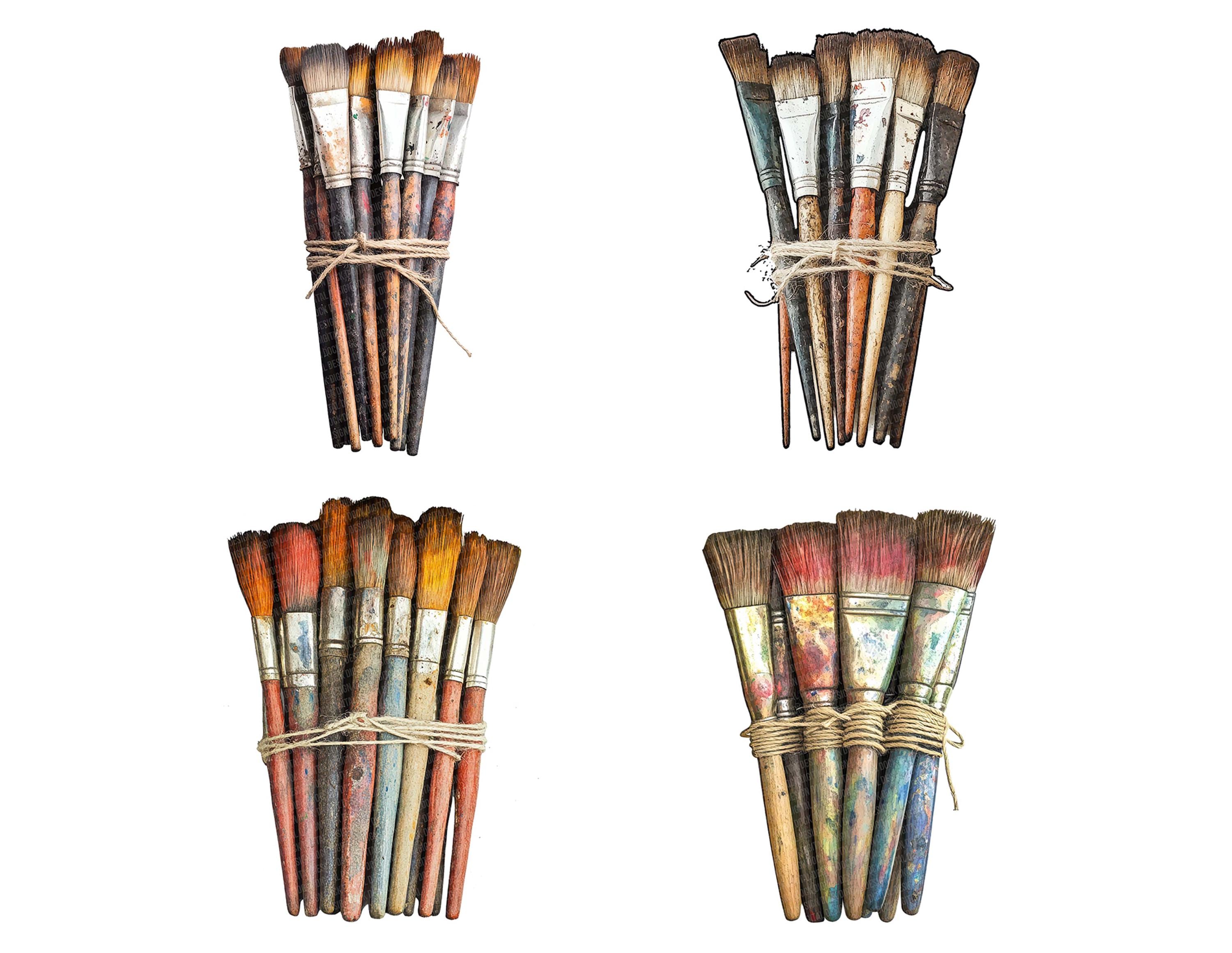 Paintbrush Bundle PNG Clip Art, 12x Used Artist Brush Clipart PNG Set ...