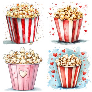 Popcorn Bucket PNG Clipart, 12x Watercolor Movie Snack Clip Art Set ...