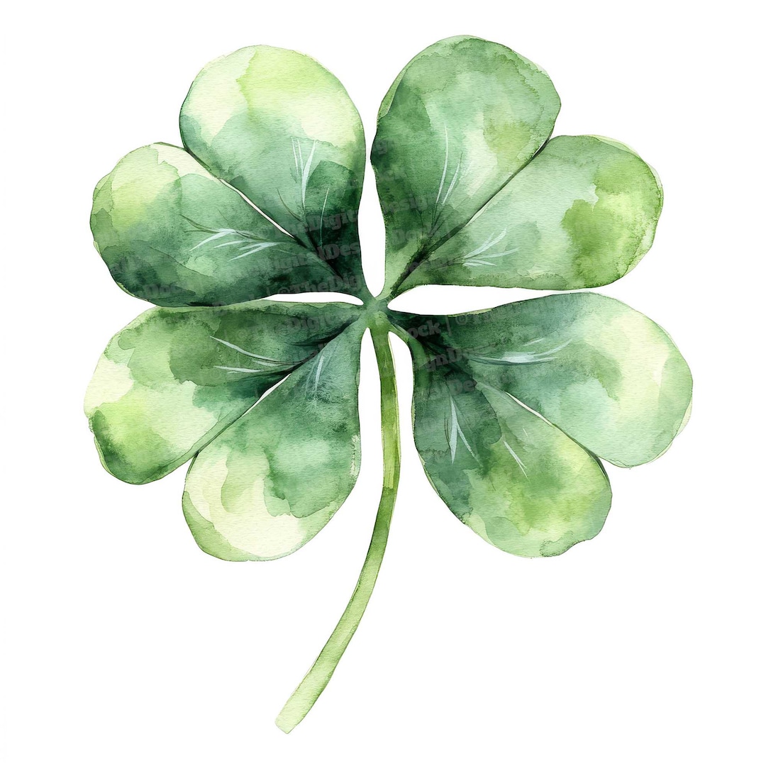 12 Four-leaf Clover Clipart, Watercolor Shamrock Illustration,printable ...