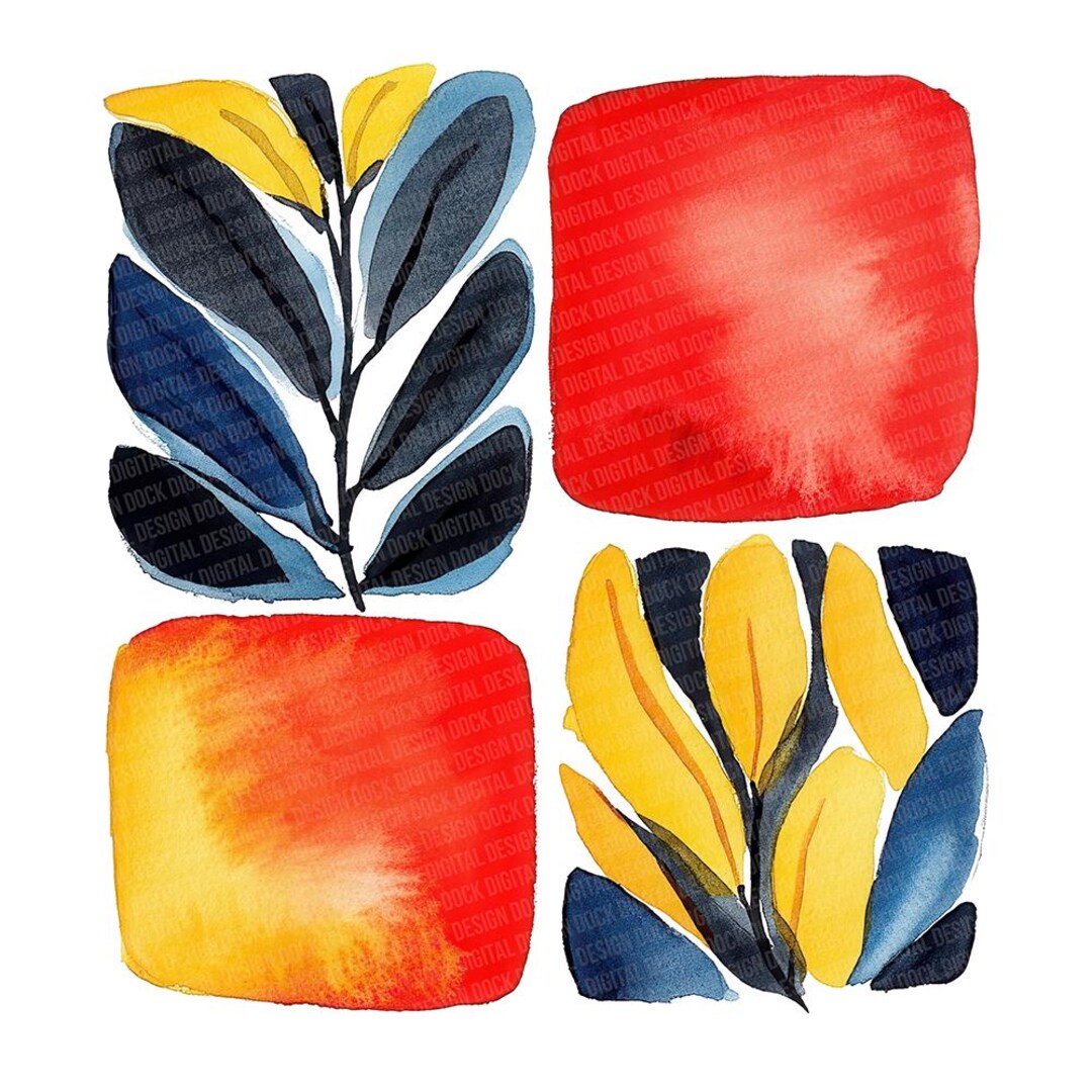 Matisse Style PNG Clipart, 12x Watercolor Abstract Shapes Clip Art Set ...