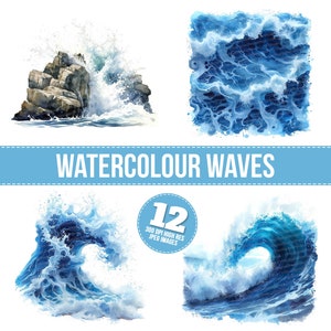 Watercolor Waves Clipart, 12 Jpgs, Ocean Clip Art Image, Printable ...