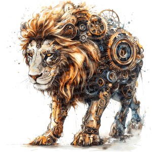 Steampunk Lion Clipart, Mechanical Animal Art,printable Watercolor ...