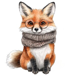 Fox in Scarf and Glasses PNG Clip Art, 12x Winter Fox Clipart Set ...