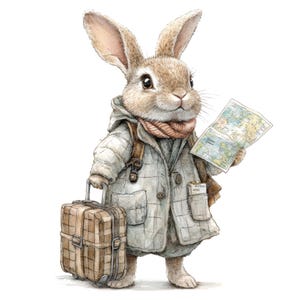 Adventure Bunny Clipart, 12x Watercolor Travel Rabbit Clipart ...