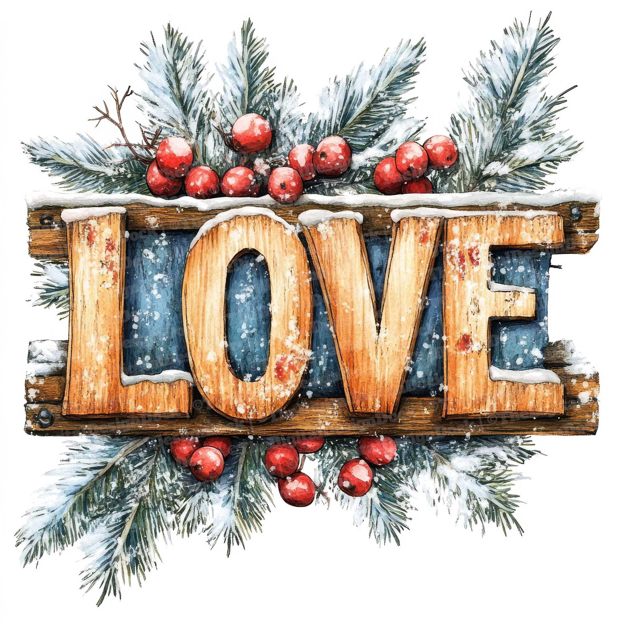 Winter Love Sign Clip Art, 12x Rustic Holiday Clipart Set, Printable ...