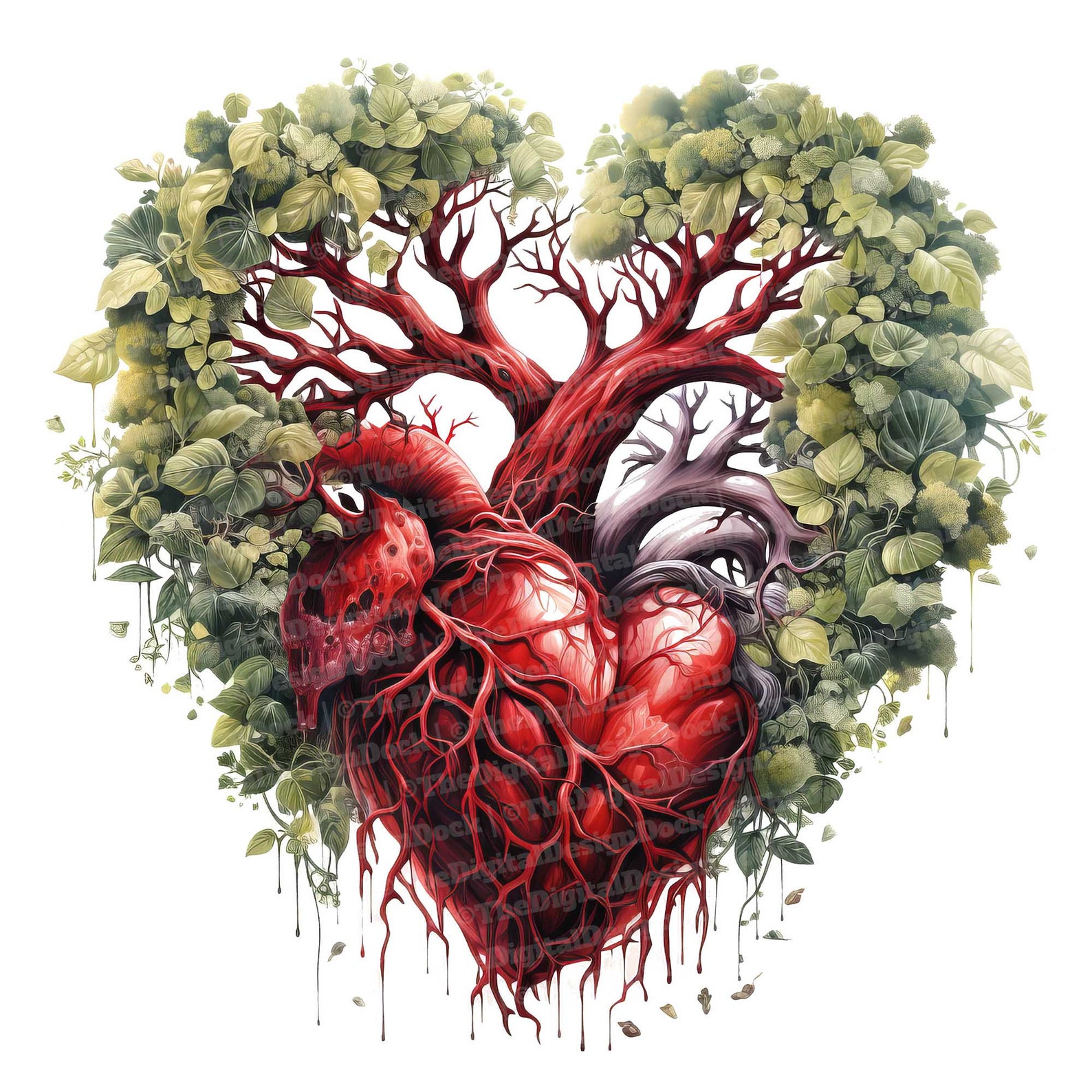 12x Human Heart Tree Clipart, Tree Theme Clipart, Printable Watercolor ...