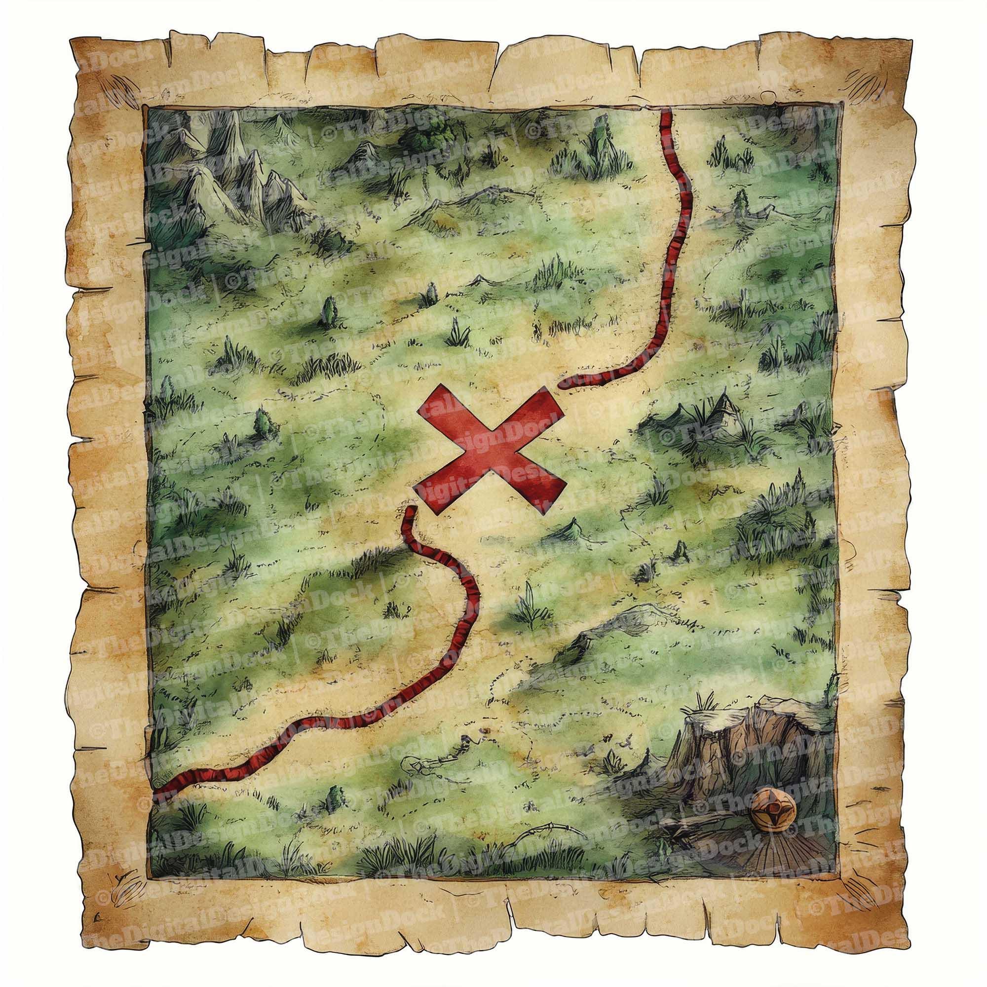 Treasure Map Clip Art, 12x Watercolor Map Clipart Set, Pirate Map Art ...