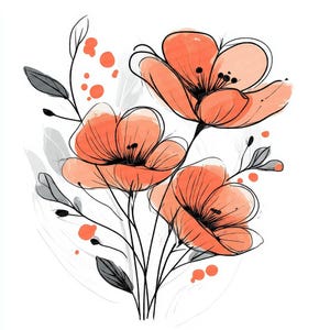 Bright Coral Flower PNG Clip Art, 12x Watercolor Coral Floral Clipart ...