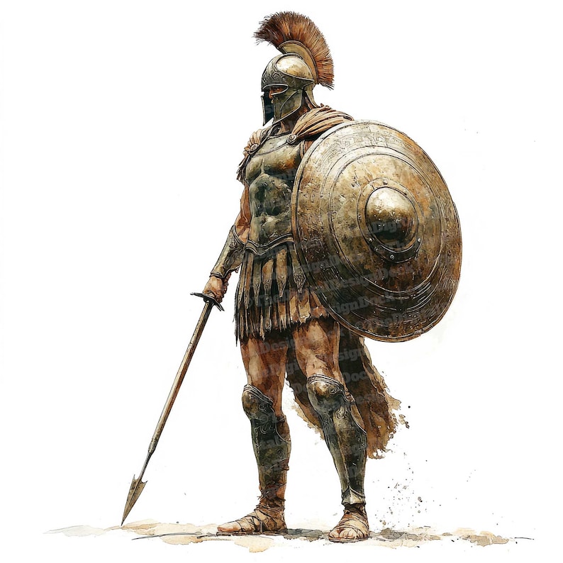 12 Spartan Warrior Clipart, Warrior With Shield and Sword, Printable ...