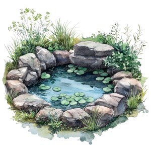 12x Watercolor Pond Clipart, Garden Pond Art, Printable Clipart, High ...